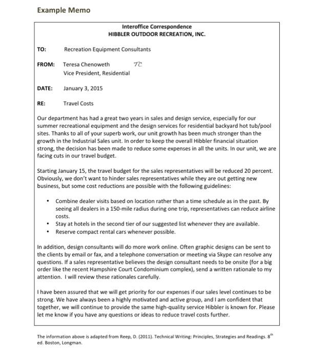 Solved Hi! Review the Example Memo; after doing so, answer | Chegg.com