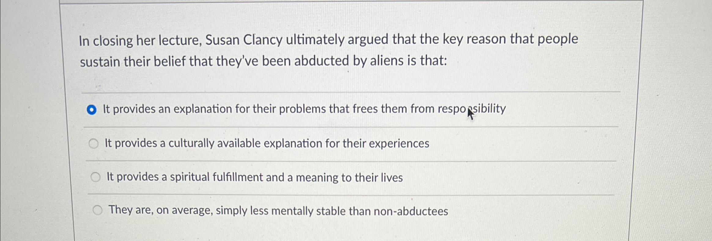 Solved In closing her lecture, Susan Clancy ultimately | Chegg.com