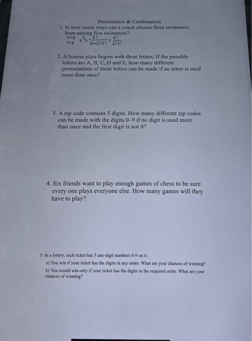 Solved Permutation & Combination 1. In how many ways can a | Chegg.com