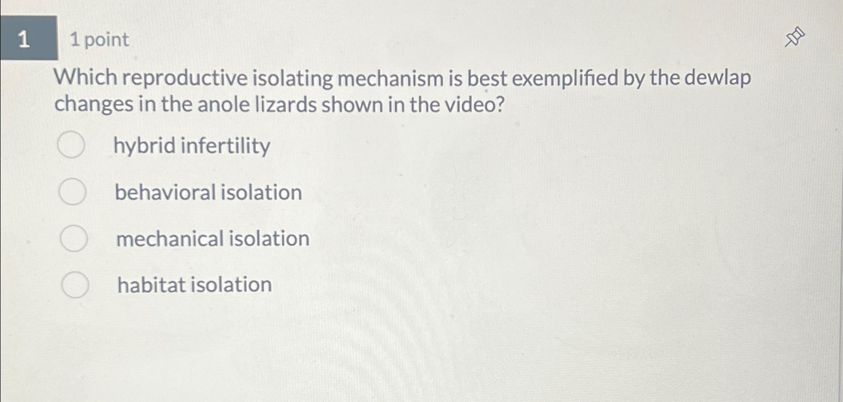 Solved 1 ﻿pointWhich reproductive isolating mechanism is | Chegg.com