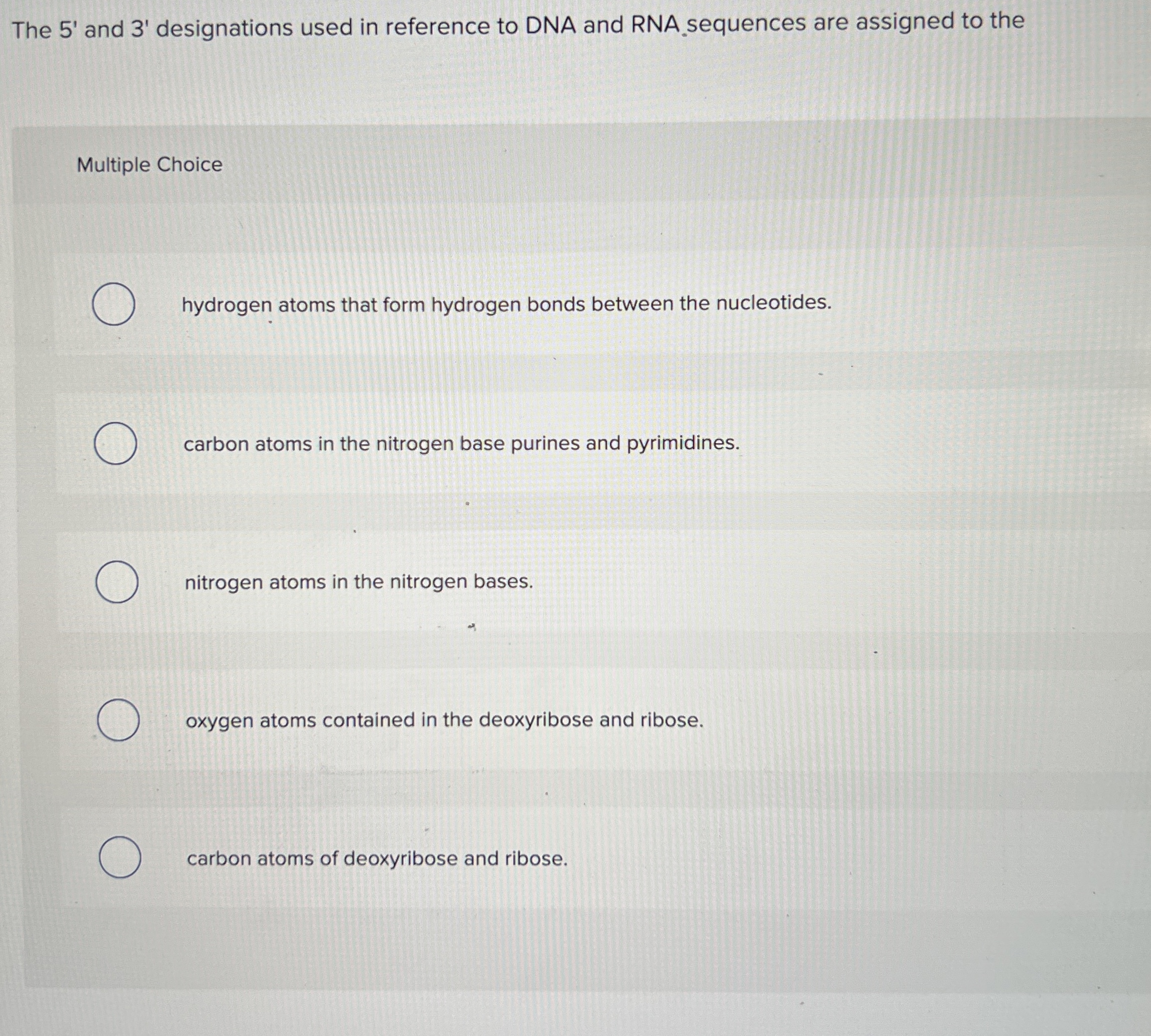 Solved The 5' ﻿and 3' ﻿designations used in reference to DNA | Chegg.com