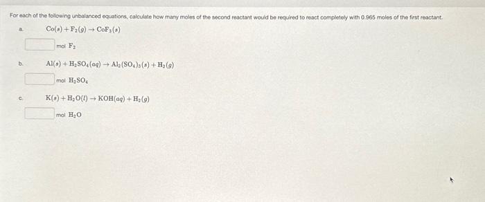 Solved For each of the following unbalanced equations, | Chegg.com