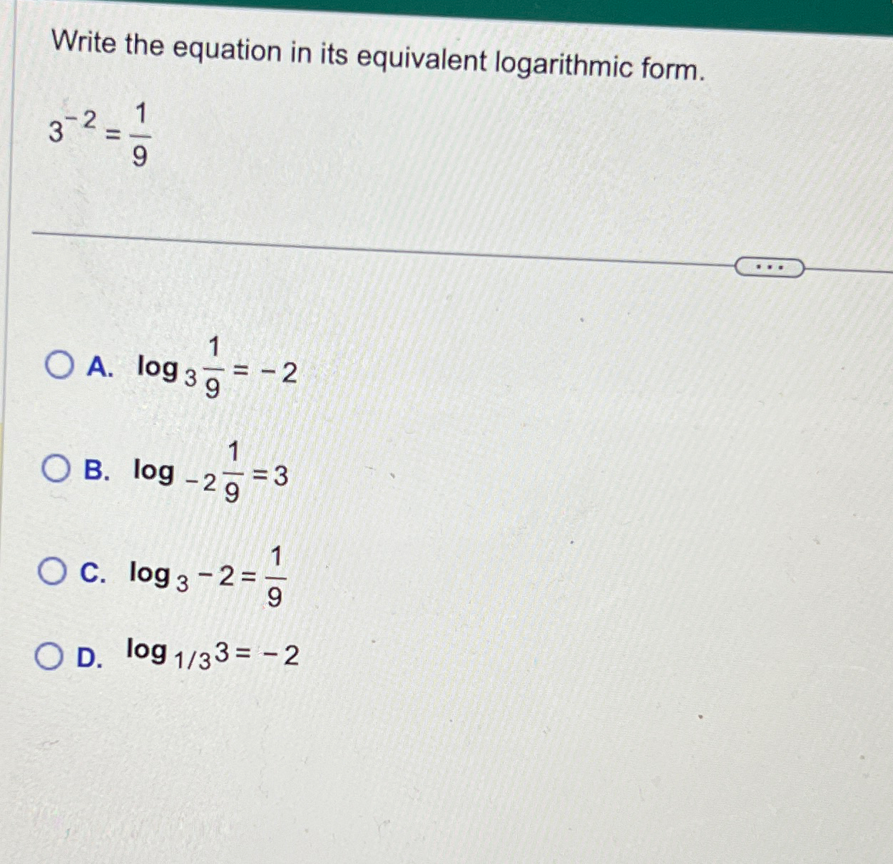 Solved Write the equation in its equivalent logarithmic | Chegg.com