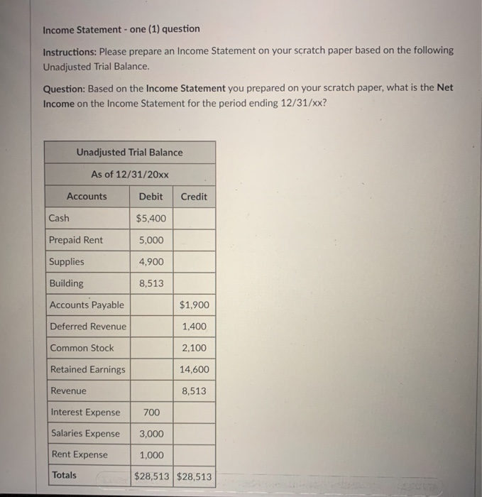 Solved Income Statement - one (1) question Instructions: | Chegg.com