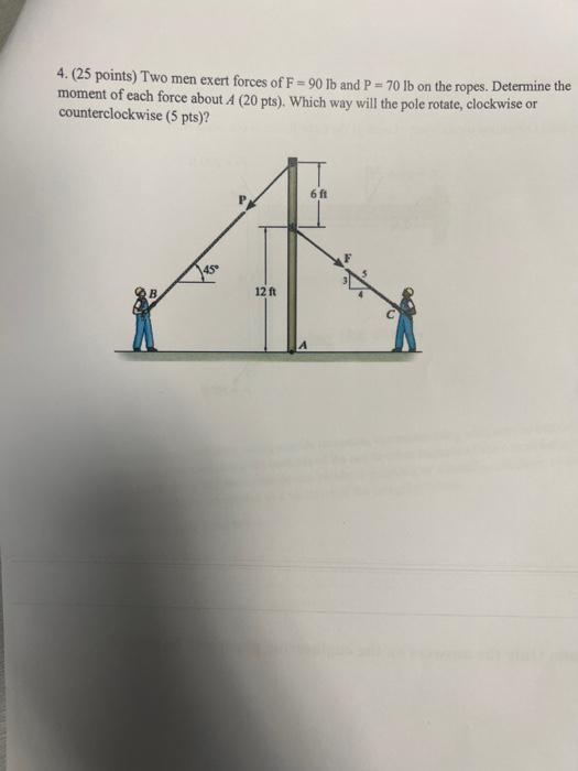 Solved 4. ( 25 points) Two men exert forces of F=90lb and | Chegg.com