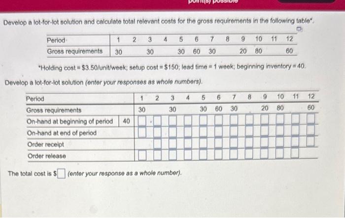 Solved Develop a lot-for-lot solution and calculate total | Chegg.com