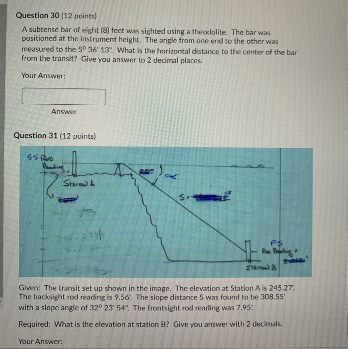 Solved Question 30 (12 points) A subtense bar of eight (8) | Chegg.com