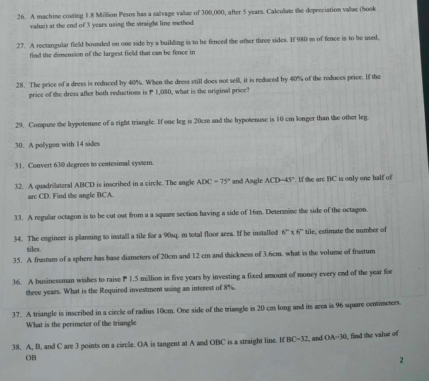 Solved A machine costing 1.8 ﻿Million Pesos has a salvage | Chegg.com