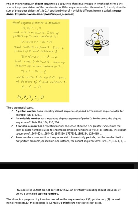 P#1. In mathematics, an aliquot sequence is a | Chegg.com