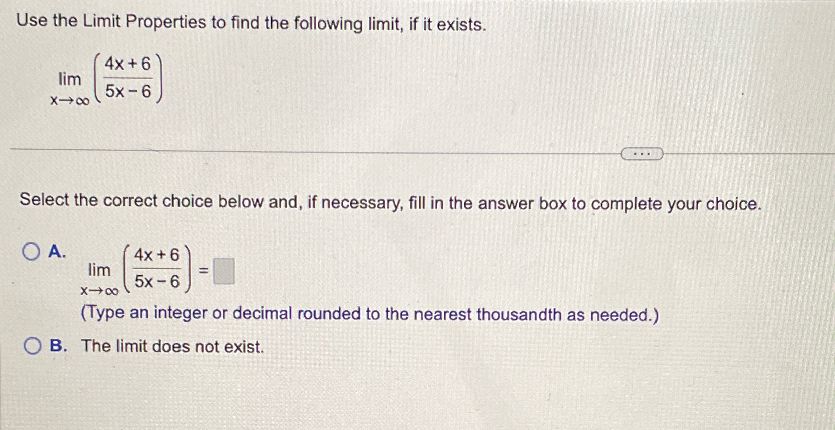 Solved Use the Limit Properties to find the following limit, | Chegg.com