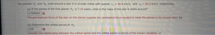Solved Two planets P1 and P2 orbit around a star S in | Chegg.com
