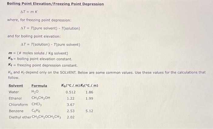 Solved Boiling Point Elevation/Freezing Point Depression | Chegg.com