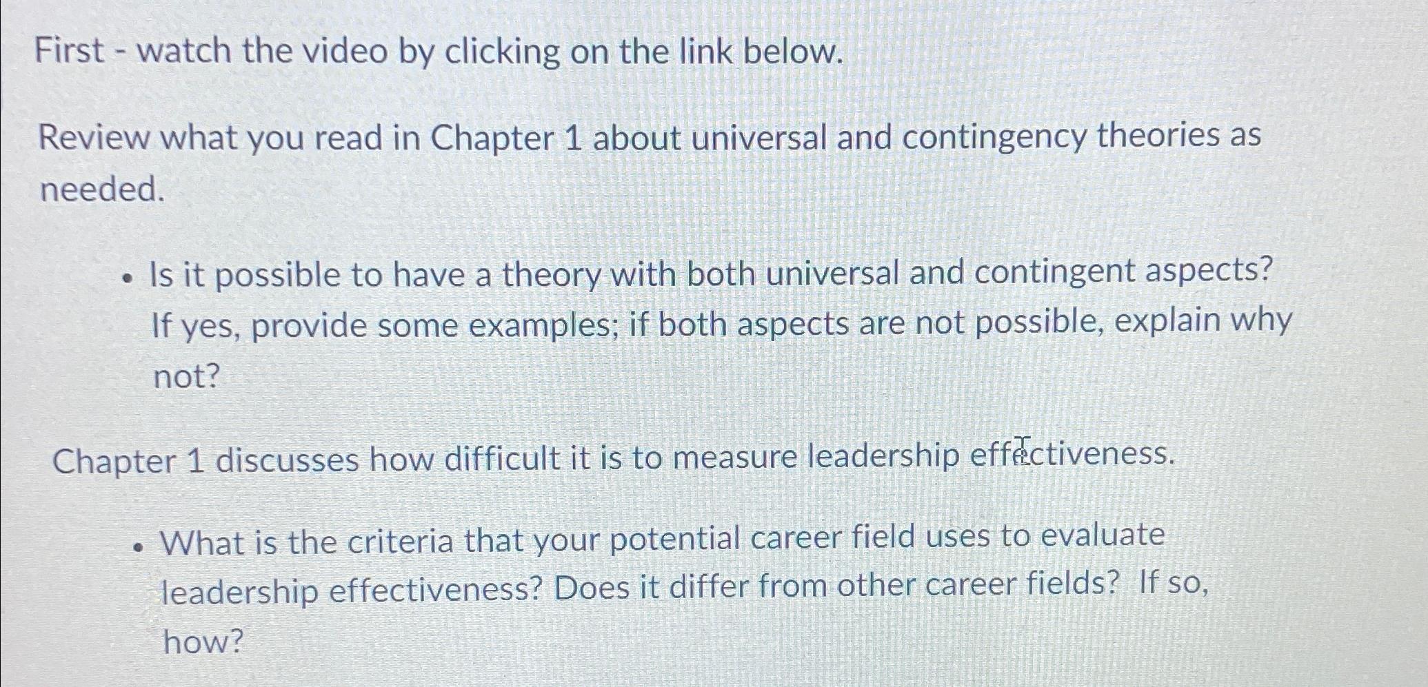 Solved First - ﻿watch the video by clicking on the link | Chegg.com