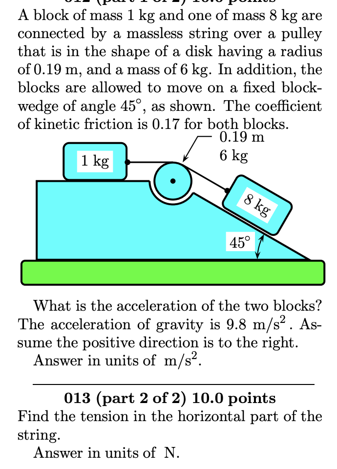 Solved A block of mass 1kg ﻿and one of mass 8kg | Chegg.com