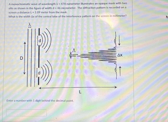 Solved A monochromatic wave of wavelength λ=478 nanometer | Chegg.com