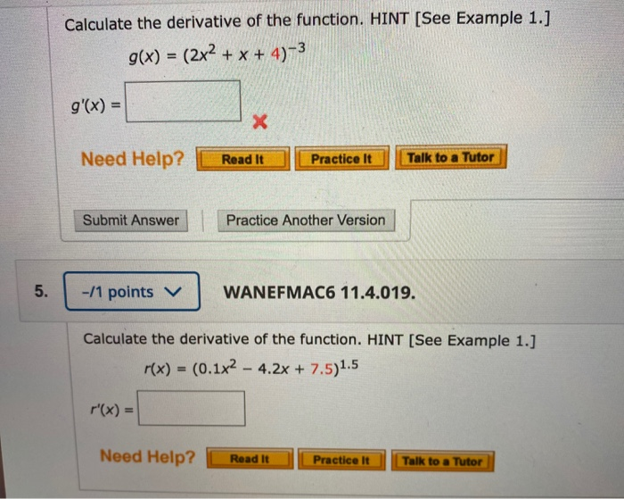 Solved Calculate the derivative of the function. HINT (See | Chegg.com