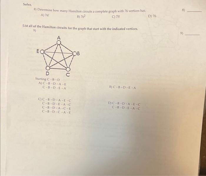 Solved 8 Determine How Many Hamilton Circuits A Complete