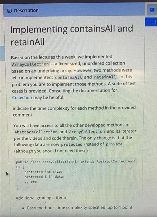 Solved Description a Implementing containsAll and retainAll | Chegg.com
