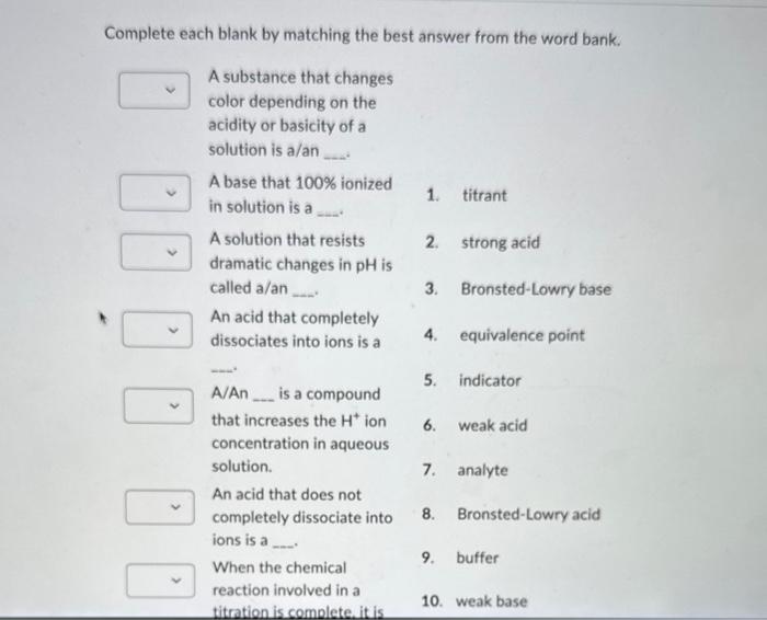 Solved Complete each blank by matching the best answer from | Chegg.com