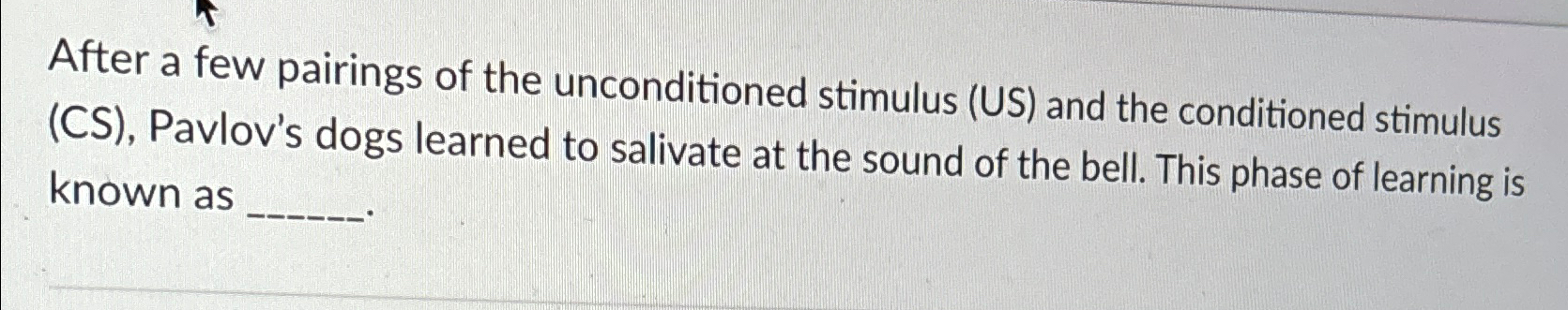 Solved After a few pairings of the unconditioned stimulus | Chegg.com