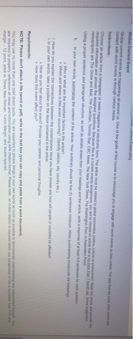 Solved Global Current Event Global current events are | Chegg.com