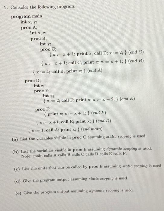 Solved 1. Consider the following program. program main int | Chegg.com