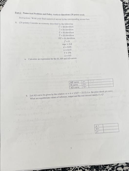 Solved Part2 Numerical Problem and Policy Analysis Questions | Chegg.com