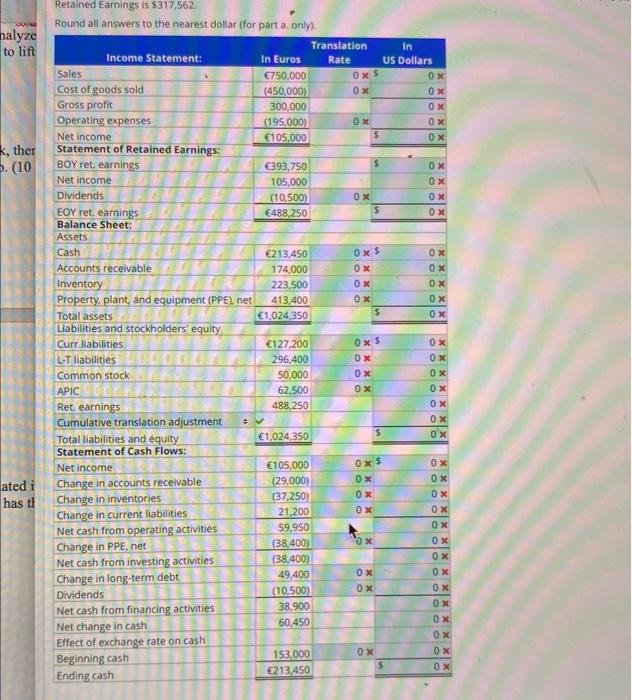 Solved Translation of financial statements Assume that your | Chegg.com