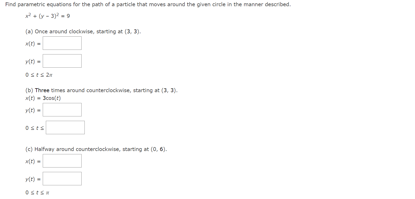 Solved Find parametric equations for the path of a particle | Chegg.com