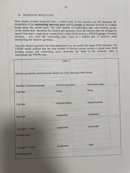 Solved 63 EXPERIMENT TWELVE THE STRUCTURE OF MOLECULAR | Chegg.com