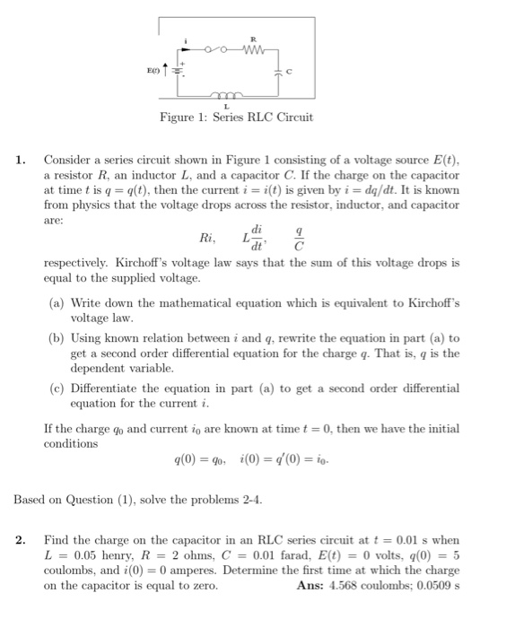 Solved Figure 1: Series RLC Circuit 1. Consider a series | Chegg.com