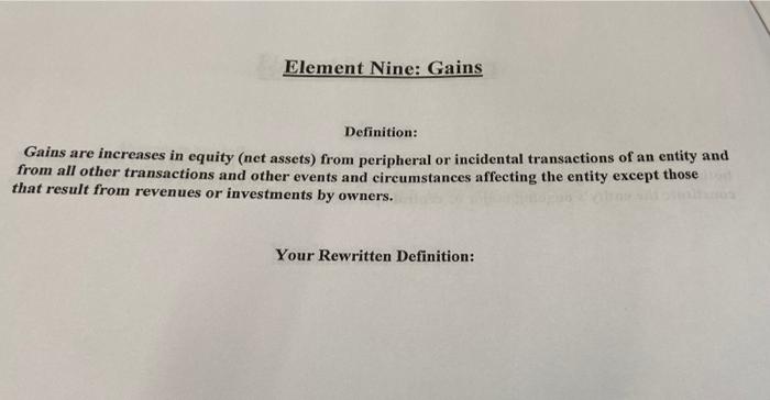 Solved Element Nine: Gains Definition: Gains are increases | Chegg.com
