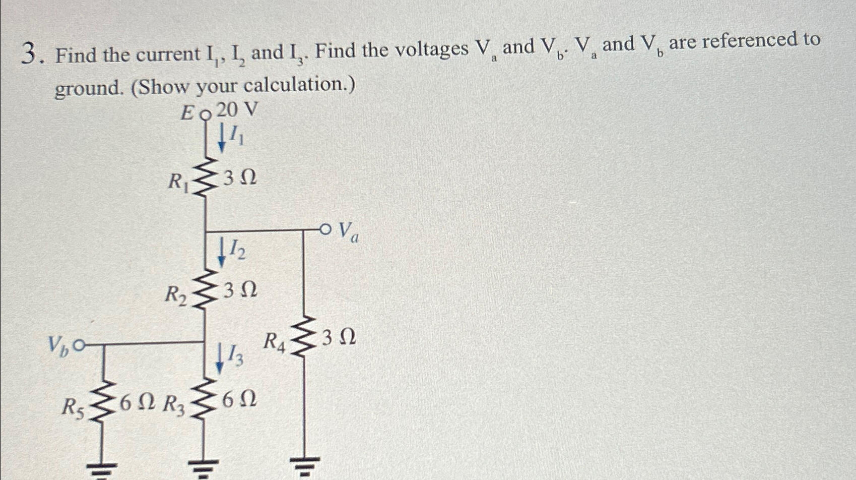 Solved Find the current I1,I2 ﻿and I3. ﻿Find the voltages Va | Chegg.com