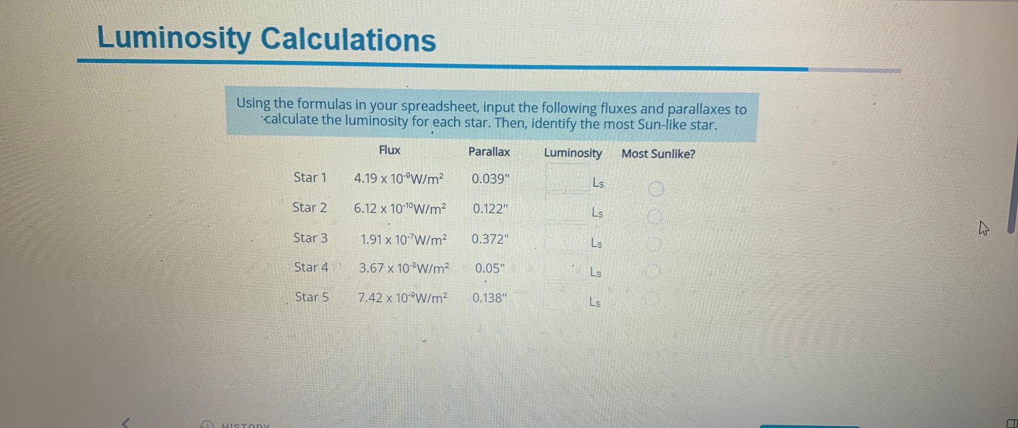 Solved Luminosity CalculationsUsing the formulas in your | Chegg.com