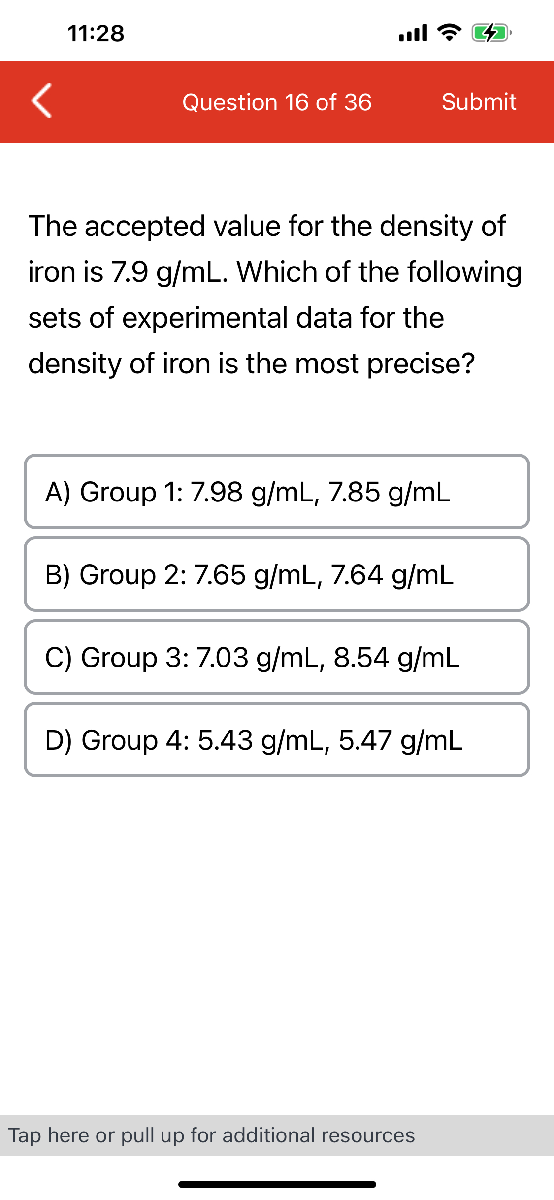 Solved 11:28Question 16 ﻿of 36SubmitThe accepted value for | Chegg.com