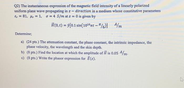 Solved Q2) The instantaneous expression of the magnetic | Chegg.com