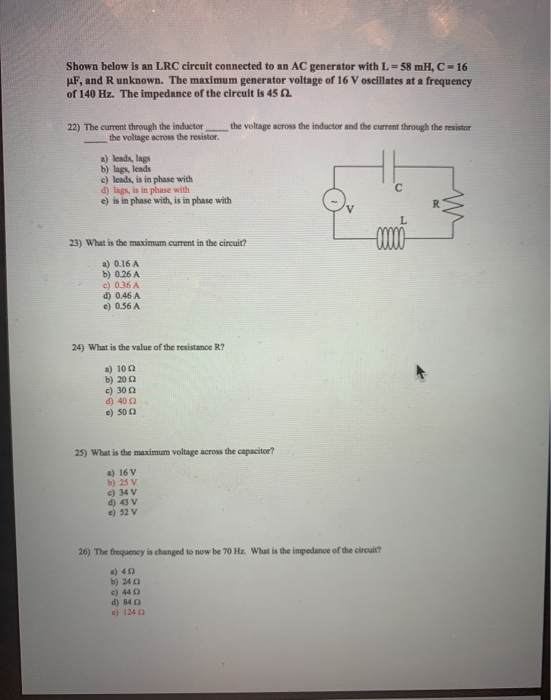 Solved Shown below is an LRC circuit connected to an AC | Chegg.com