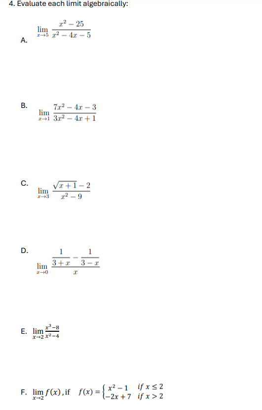 Solved Evaluate each limit | Chegg.com