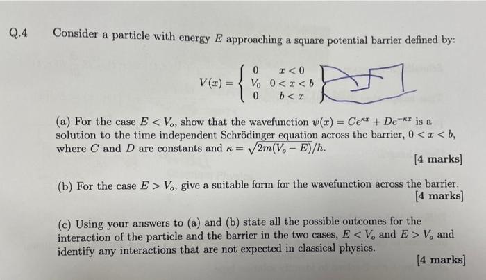 Solved Consider a particle with energy E approaching a | Chegg.com