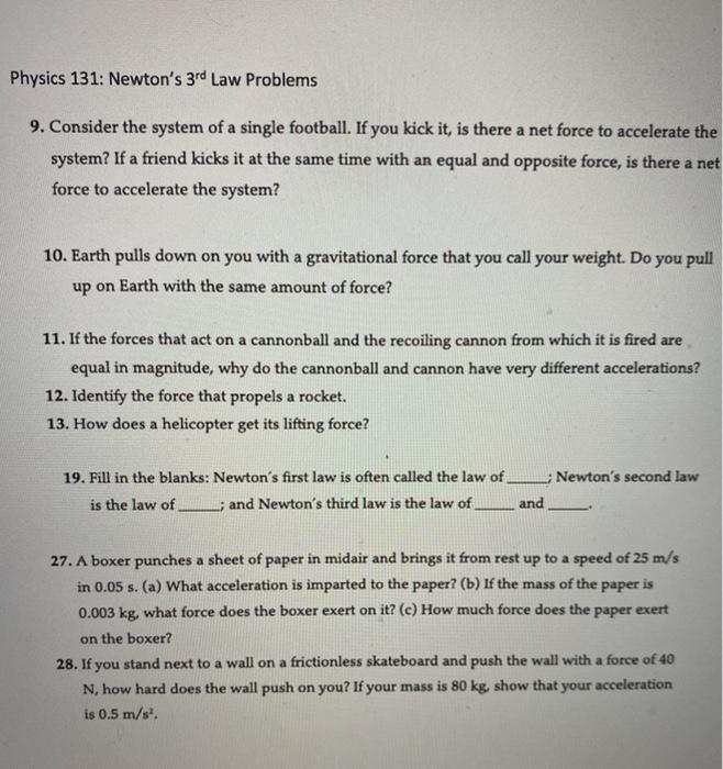 Solved Physics 131: Newton's 3rd Law Problems 9. Consider | Chegg.com