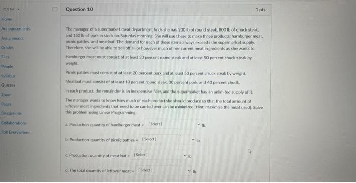 Solved whight.The manaser of a supermarket meat department | Chegg.com