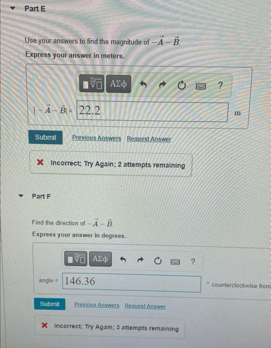 Solved Use your answers to find the magnitude of −A−B. | Chegg.com