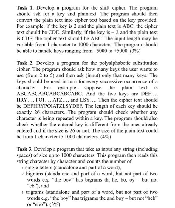 Solved Task 1. Develop a program for the shift cipher. The | Chegg.com