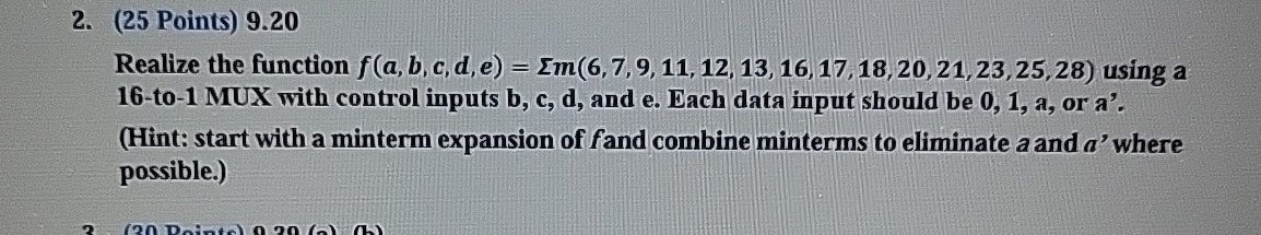 Solved (25 ﻿Points) 9.20Realize the function | Chegg.com