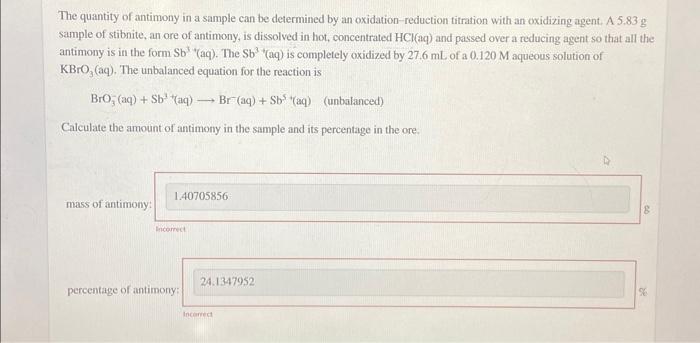 The quantity of antimony in a sample can be | Chegg.com