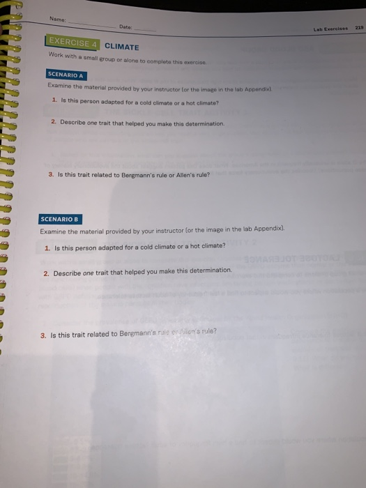 Solved Name: Dato: Lab Exercises 219 EXERCISE 4 CLIMATE Work | Chegg.com