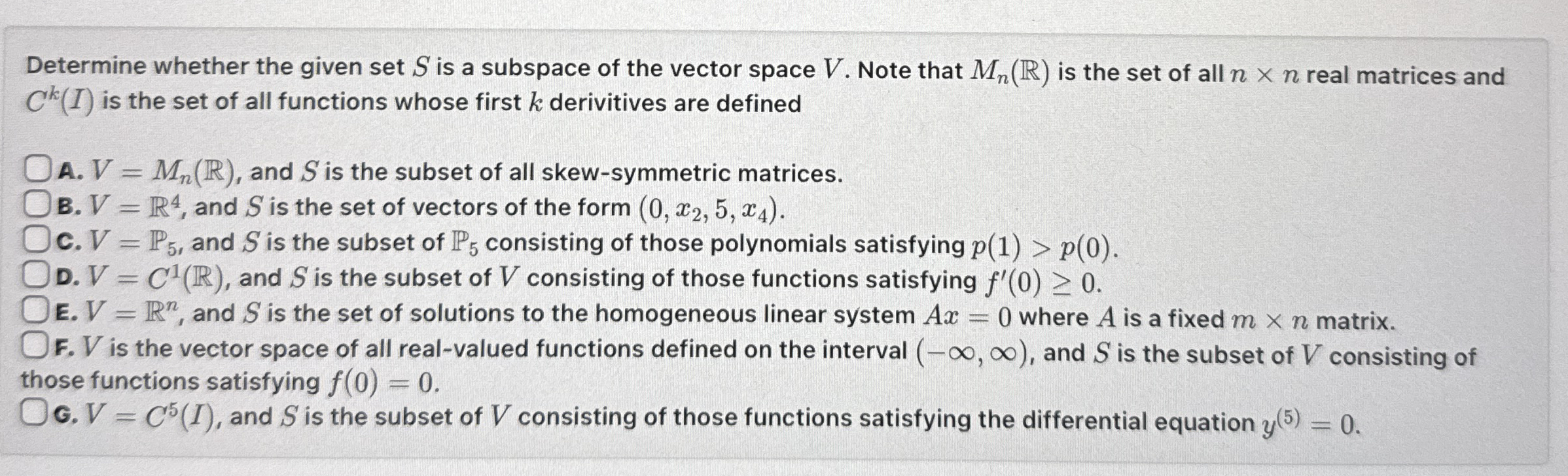 Solved Determine whether the given set S ﻿is a subspace of | Chegg.com