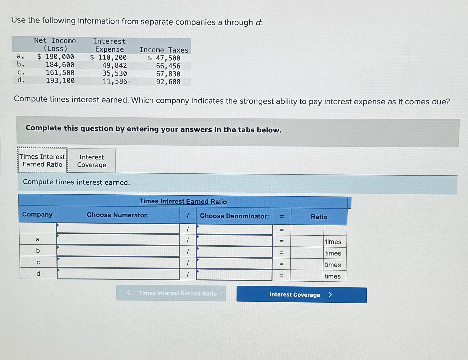 Solved Use the following information from separate companies | Chegg.com