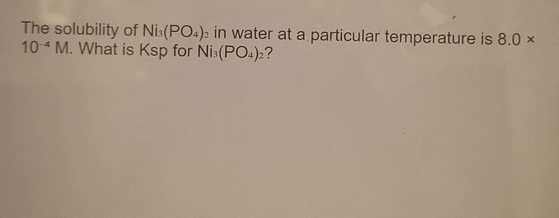 Solved The solubility of Ni3(PO4)2 in water at a particular | Chegg.com