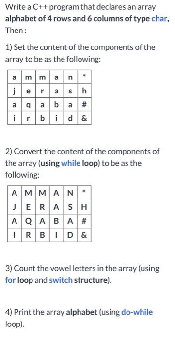 Solved Write A C Program That Declares An Array Alphabet